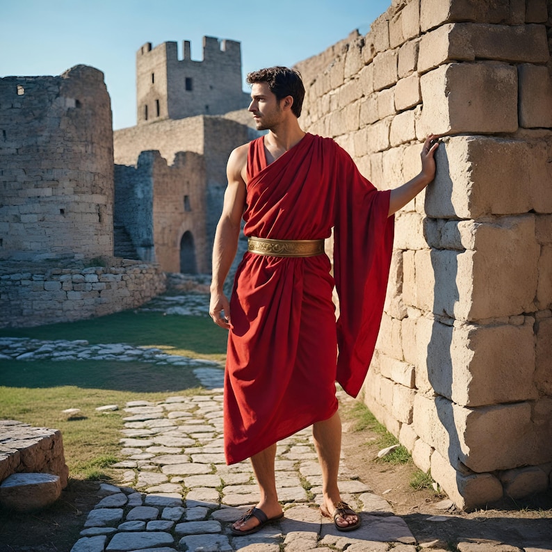 Roman Style Red Toga | Men Classic Historical Medieval Costume ...