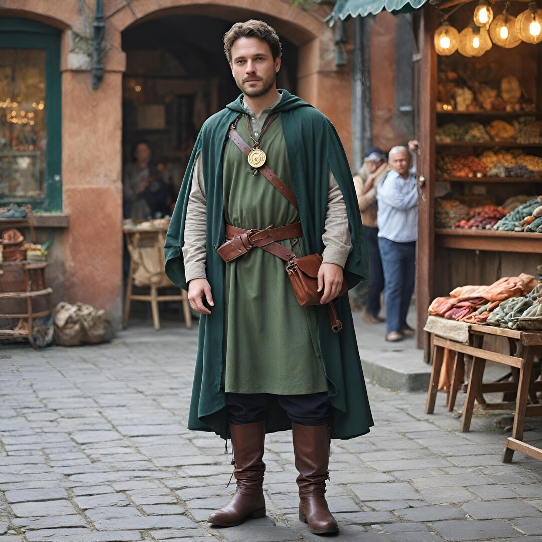 Noble Man Merchant Green Cloak | Medieval Trader Hooded Costume ...