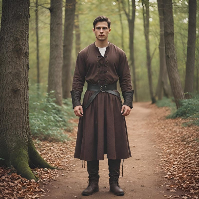 Renaissance Brown Linen Tunic | Medieval Warrior Outfit | Rustic Forest ...