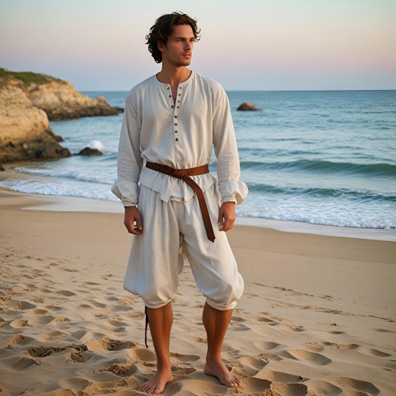 Men's Beach-inspired Linen Tunic Medieval Fantasy Cosplay Costume Light ...