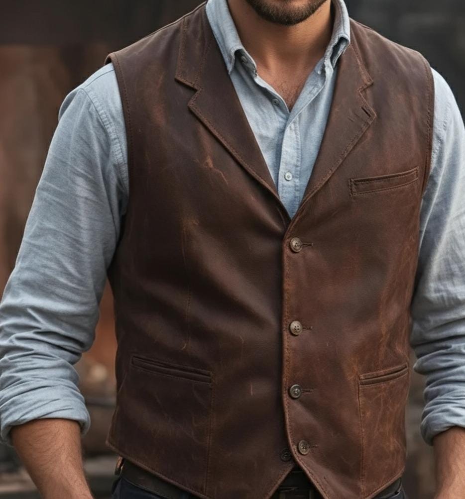 Tailor-made Rugged Leather Vest | Vintage Forge Festival Waistcoat ...