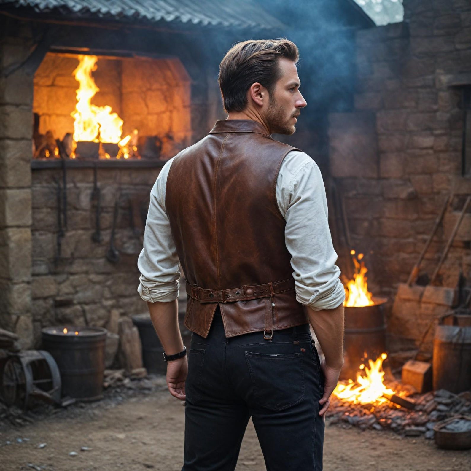 Tailor-made Rugged Leather Vest | Vintage Forge Festival Waistcoat ...