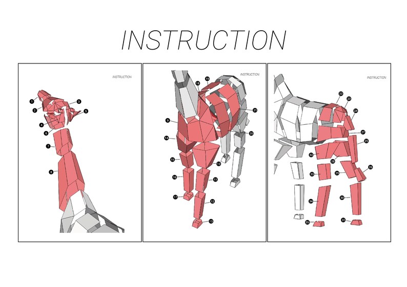 Papercraft Two Giraffes 3D Model | Giraffe African Animal Model | DXF SVG PDF Files | Plotter ...