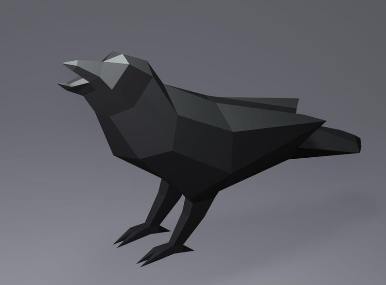 Raven(x4) Papercraft, Raven, SVG, PDF Template, Paper Statue, Crow 3D ...