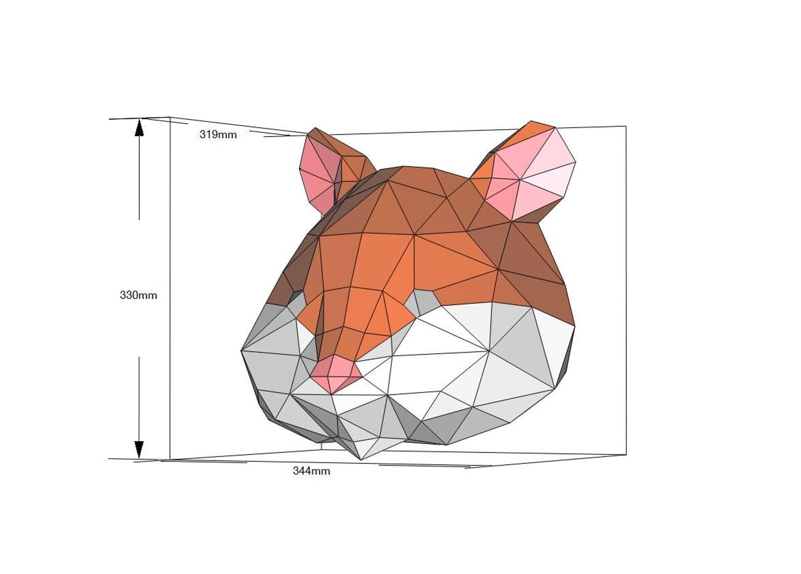 Hamster Mask Papercraft, PDF, SVG, DXF Hamster Low Poly, Papercraft 3d ...