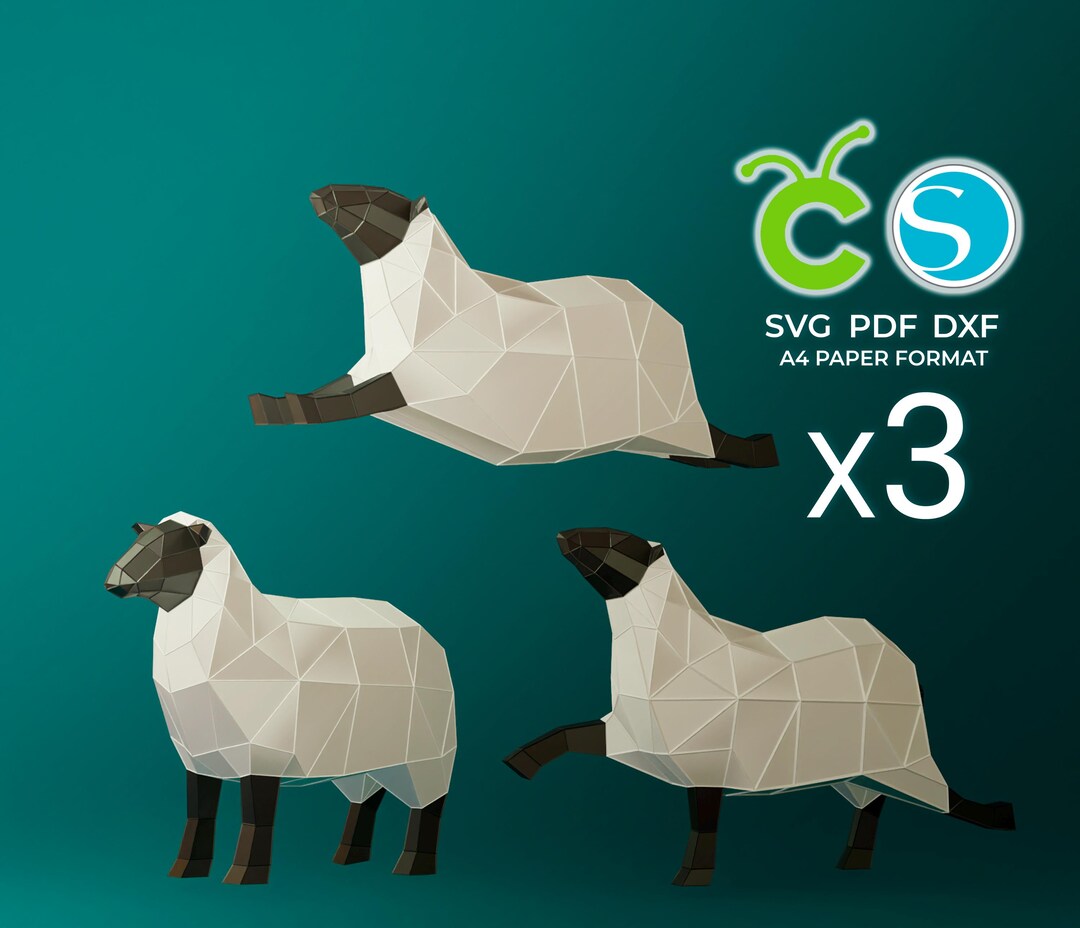 Papercraft Sheep X3 | Decor 3D Model | Sheep Animal Model | DXF, SVG ...