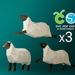 Papercraft Sheep X3 | Decor 3D Model | Sheep Animal Model | DXF, SVG ...