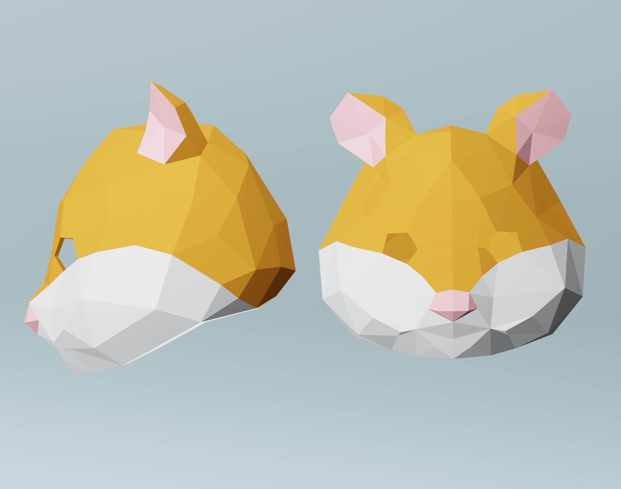 Hamster Mask Papercraft, PDF, SVG, DXF Hamster Low Poly, Papercraft 3d ...