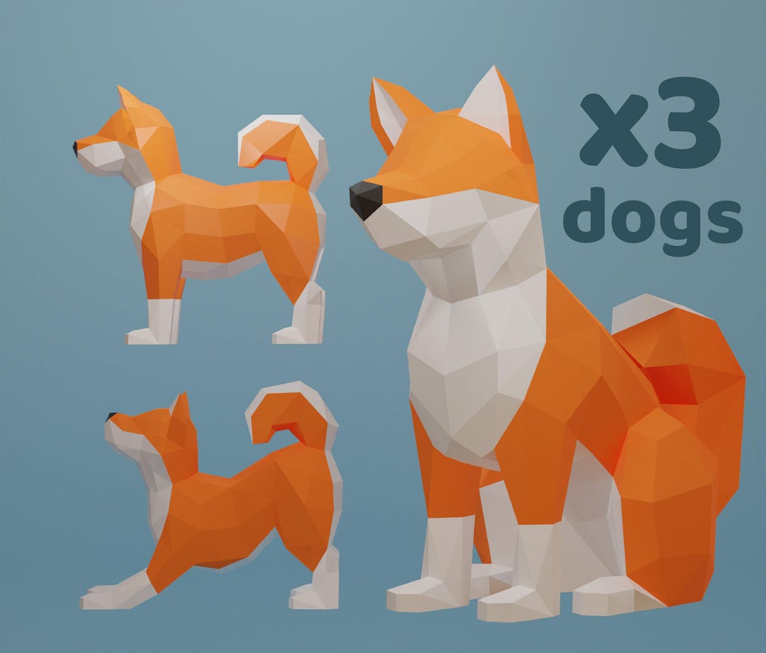 X3 Papercraft Dog Shiba Inu, SVG, PDF, Dxf Paper Craft Dog Model, Shiba ...