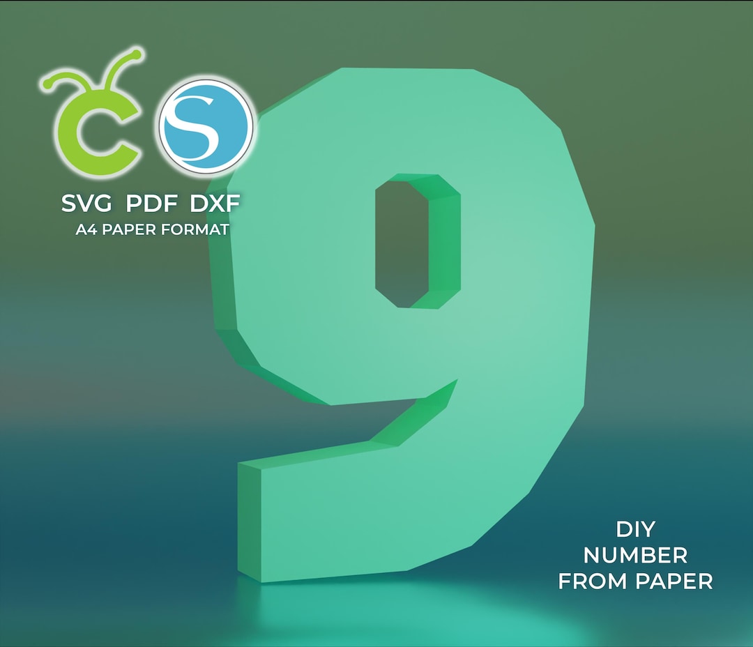Papercraft Number ”9” | SVG, PDF, DXF Files for Cutting Machines | Diy ...