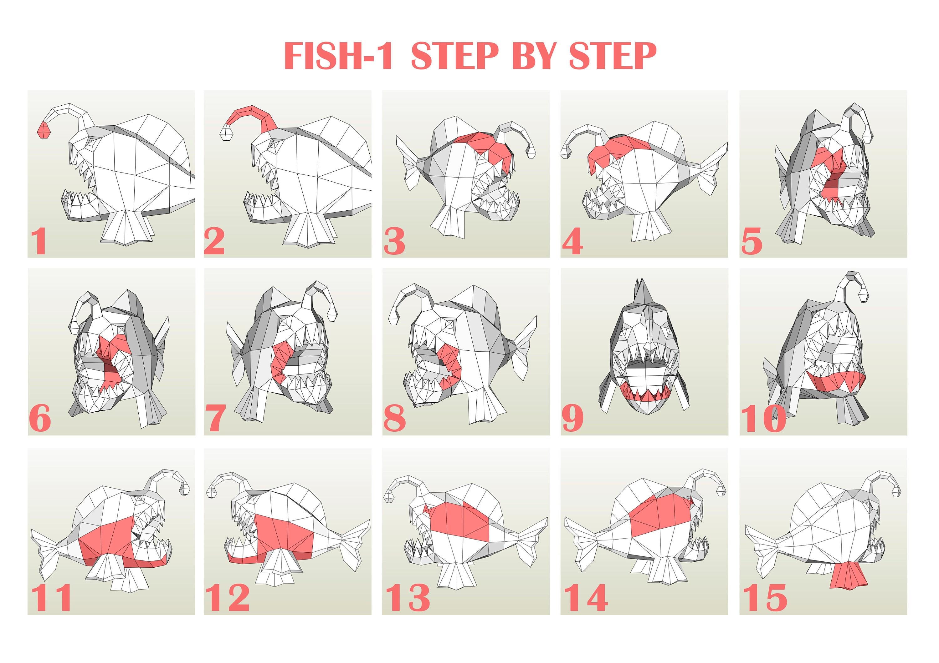 Papercraft Angler Fish, SVG, PDF, Cricut, Digital Template, Origami ...