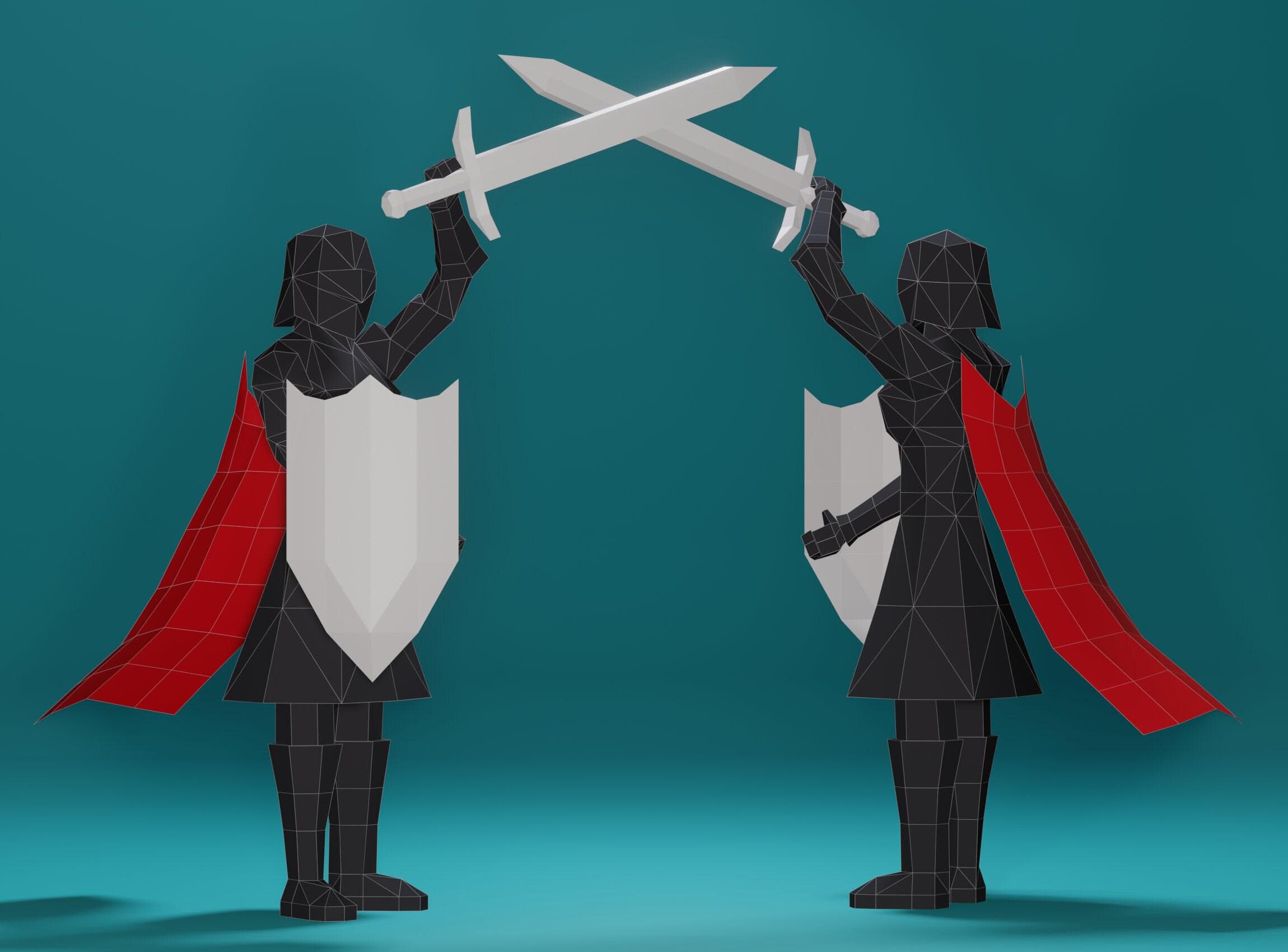 Papercraft Knight, SVG, PDF, Low Poly Papercraft Cavalier, Paper Sword ...