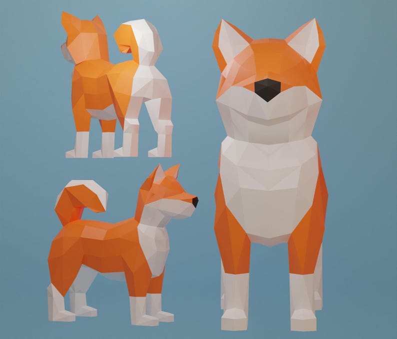 X3 Papercraft Dog Shiba Inu, SVG, PDF, Dxf Paper Craft Dog Model, Shiba ...