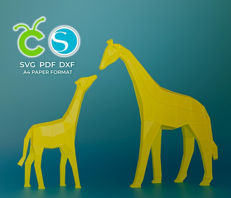 Papercraft Two Giraffes 3D Model | Giraffe African Animal Model | DXF ...