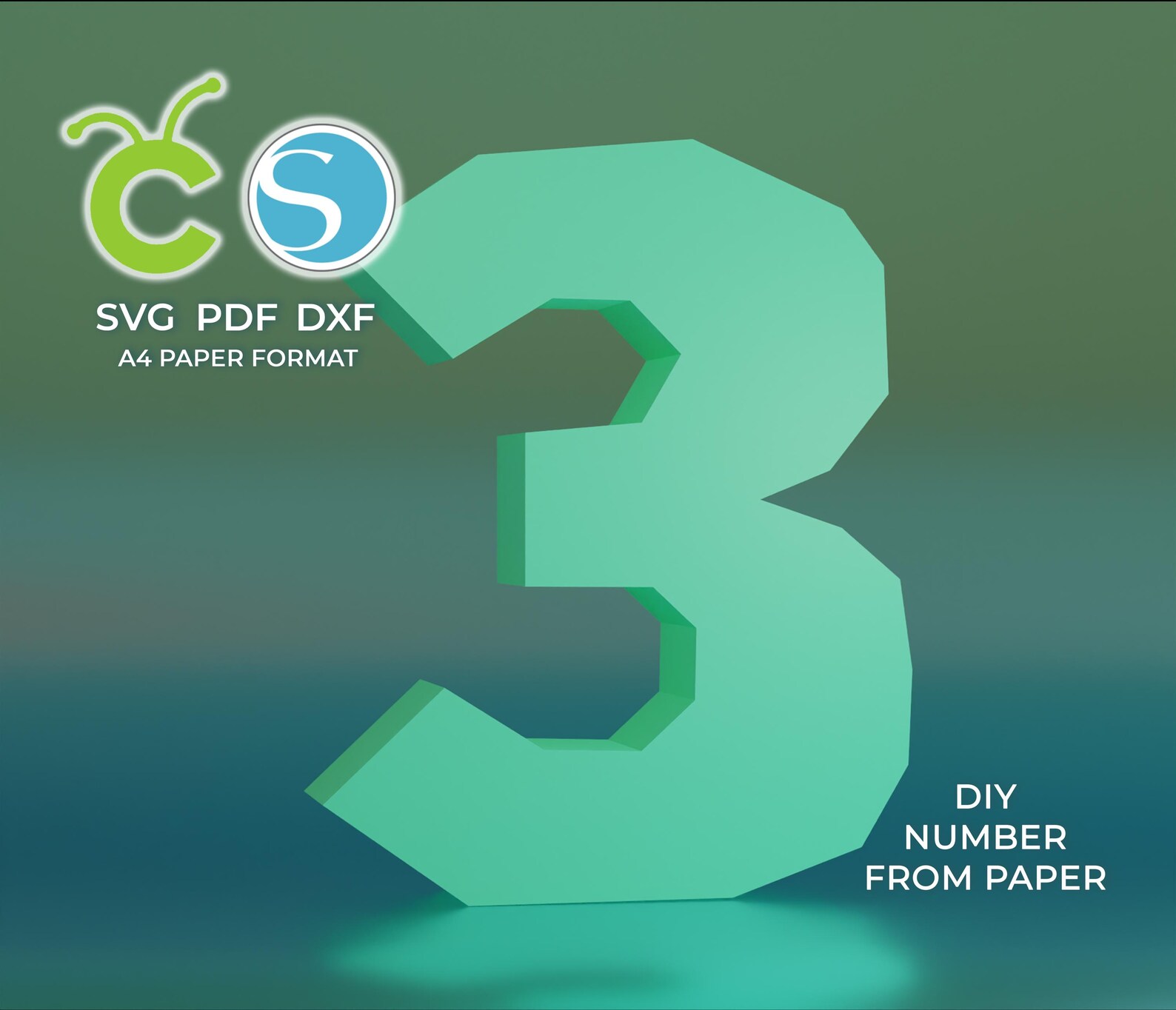 Papercraft Number ”3” | SVG, PDF, DXF Files for Cutting Machines | Diy ...