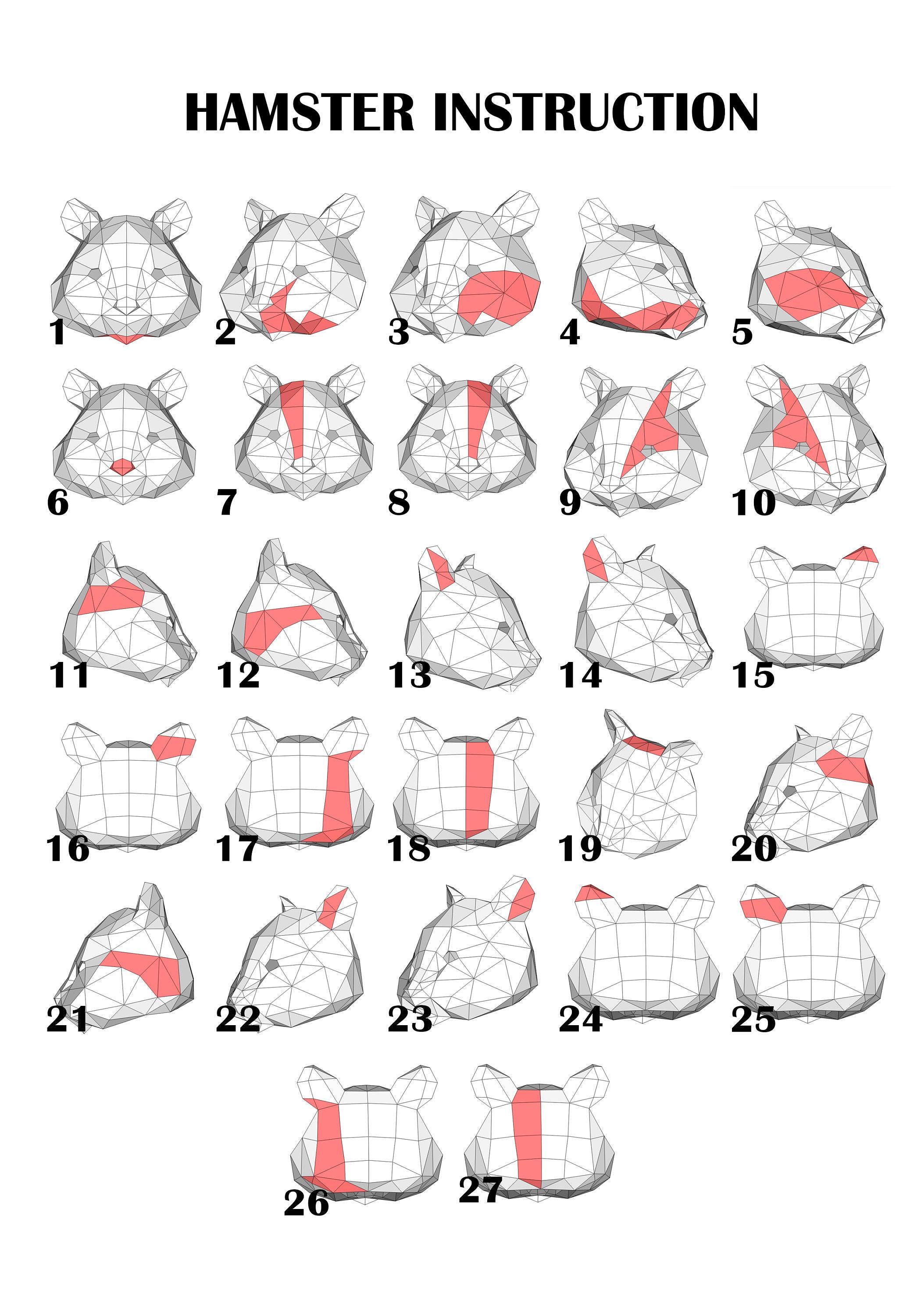 Hamster Mask Papercraft, PDF, SVG, DXF Hamster Low Poly, Papercraft 3d ...