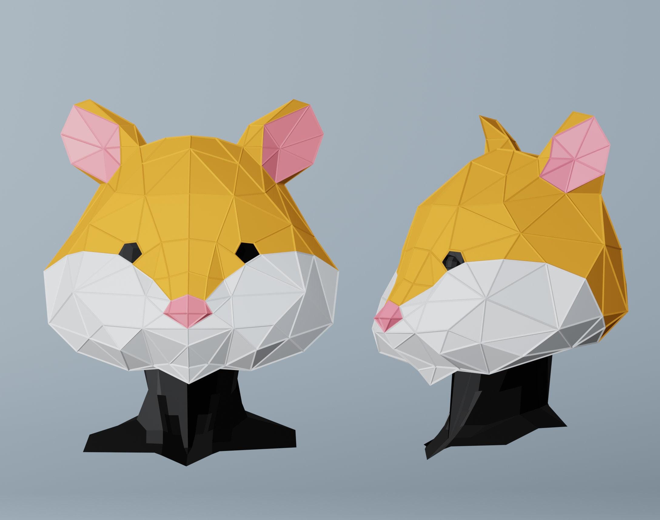 Hamster Mask Papercraft, PDF, SVG, DXF Hamster Low Poly, Papercraft 3d ...
