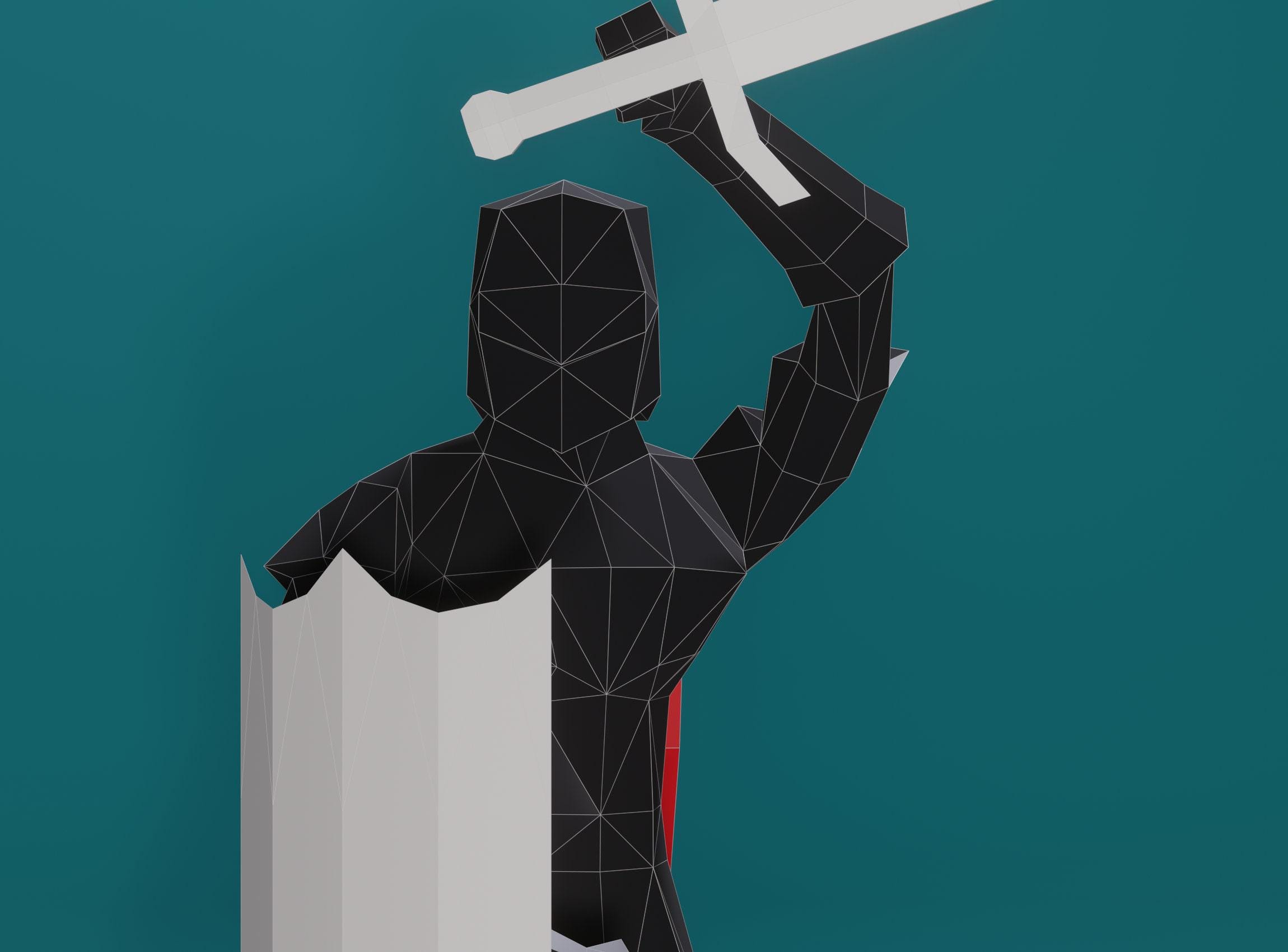 Papercraft Knight, SVG, PDF, Low Poly Papercraft Cavalier, Paper Sword ...