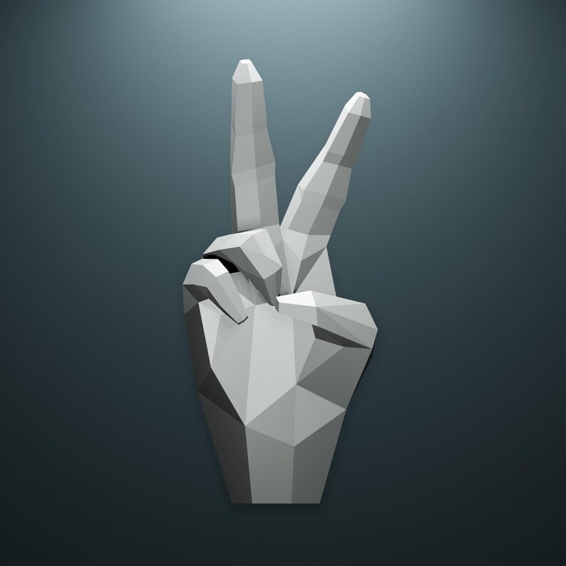 Peace Hand Papercraft ,PDF-SVG-DXF, 3D Papercraft Template, Low Poly ...