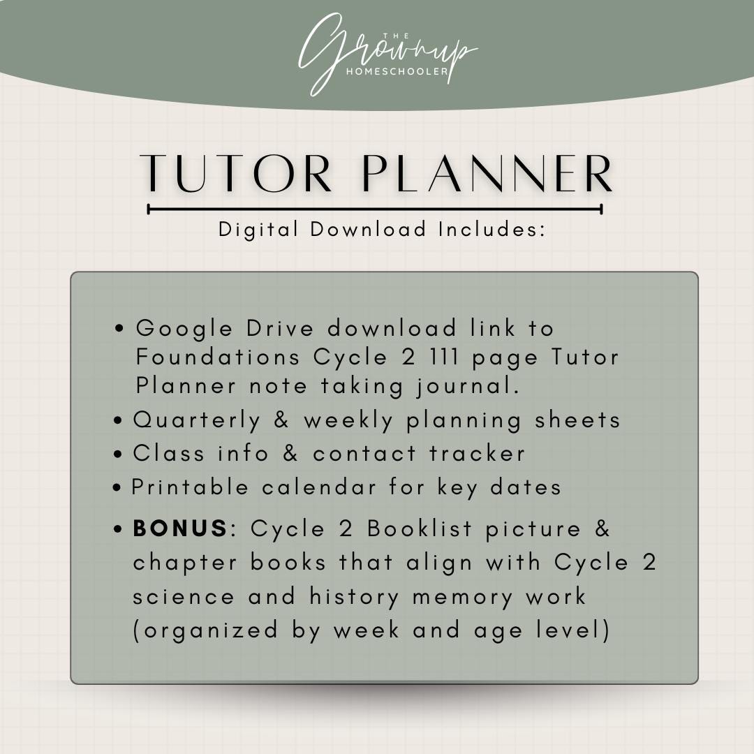 Cycle 2 Classical Conversations Tutor Planner | Homeschool Foundations ...