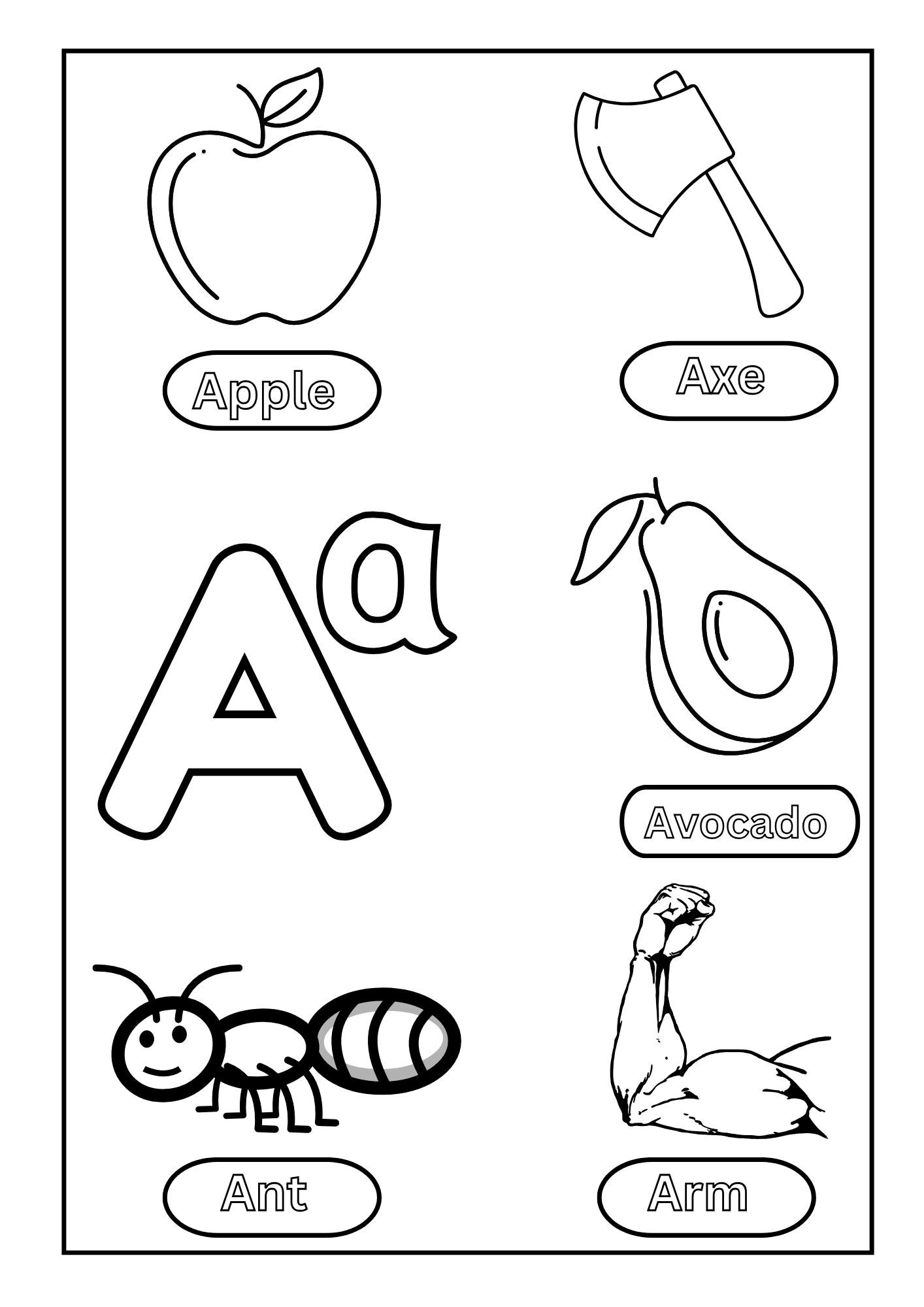 Alphabet Coloring Pages One Letter With Many Related Words A to Z ...