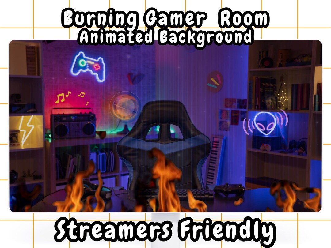 Burning Streamer Room Vtuber Background Animated, Twitch Casual Overlay ...