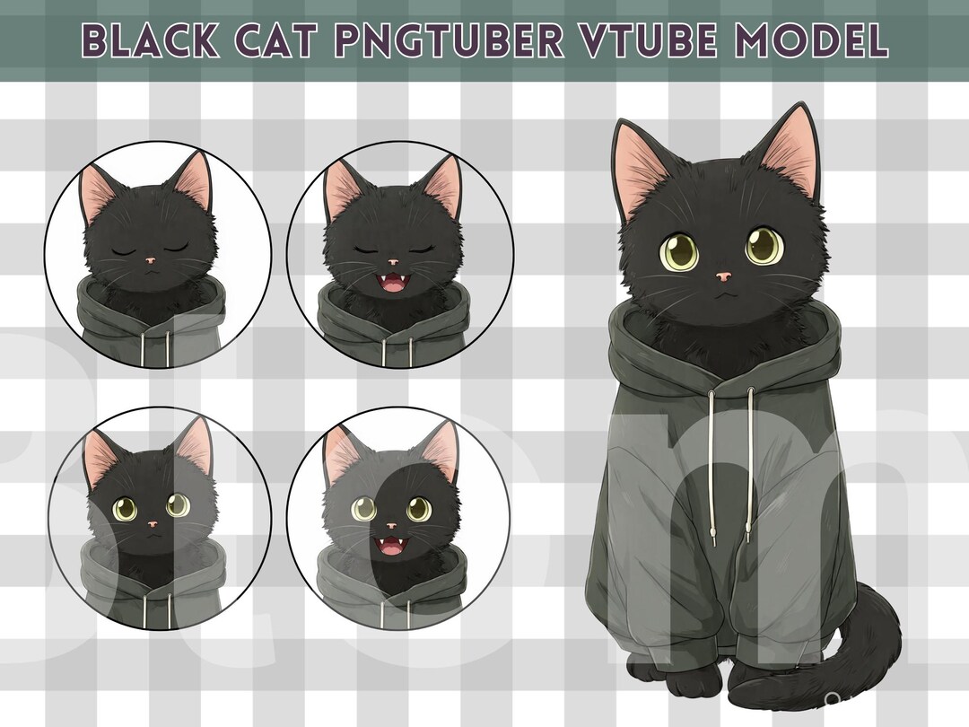 Premade Pngtuber Model Male| Black Cat PNG Tuber Male | Veadotube Model ...