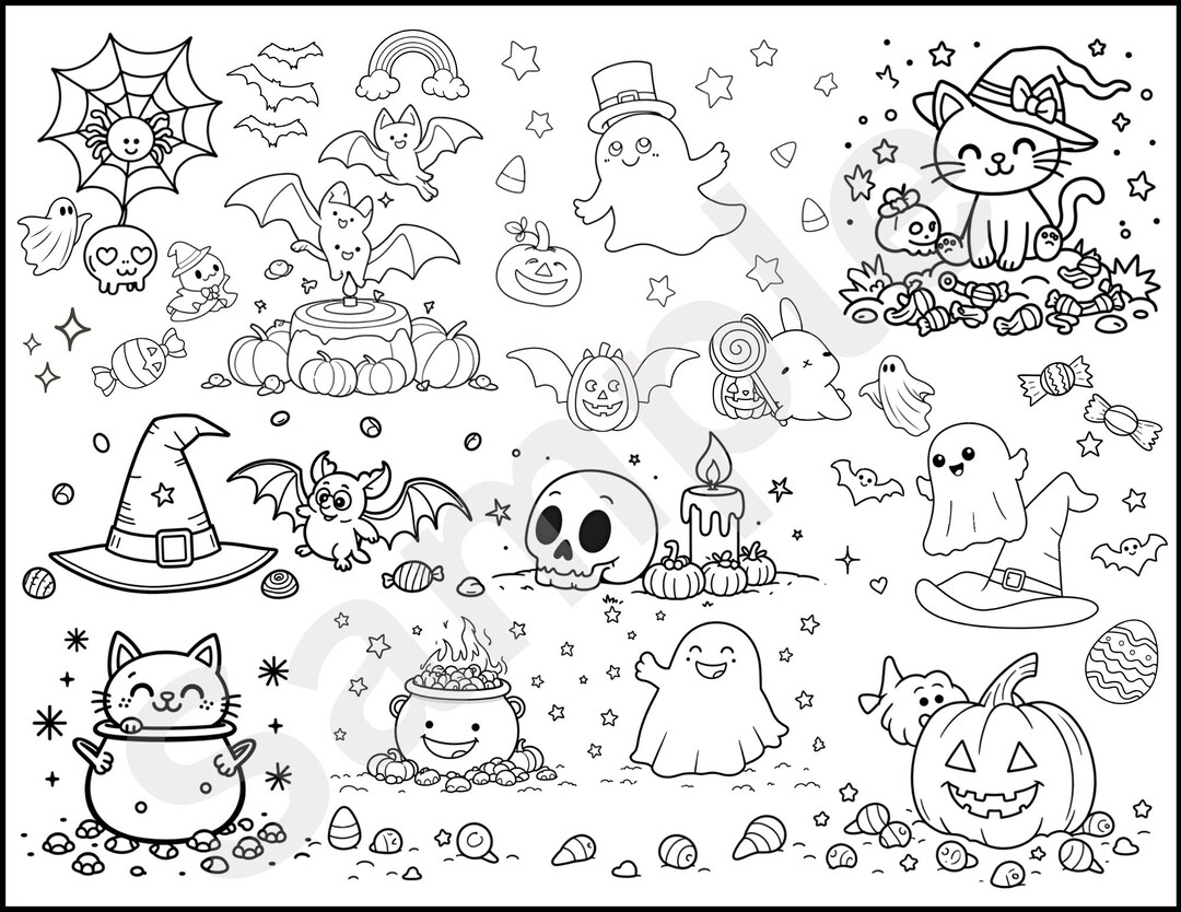 Halloween Doodle Coloring Page – Cute Spooky Activity Sheet for Kids ...