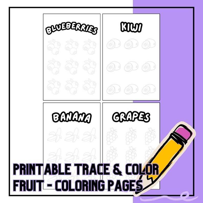 Printable Coloring Book - Trace and Color Fruit | Printable Coloring ...