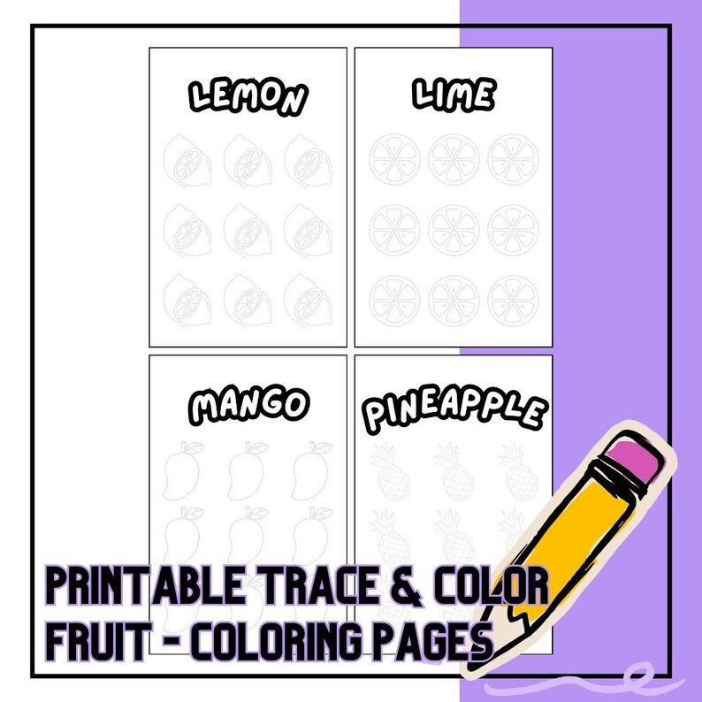 Printable Coloring Book - Trace and Color Fruit | Printable Coloring ...