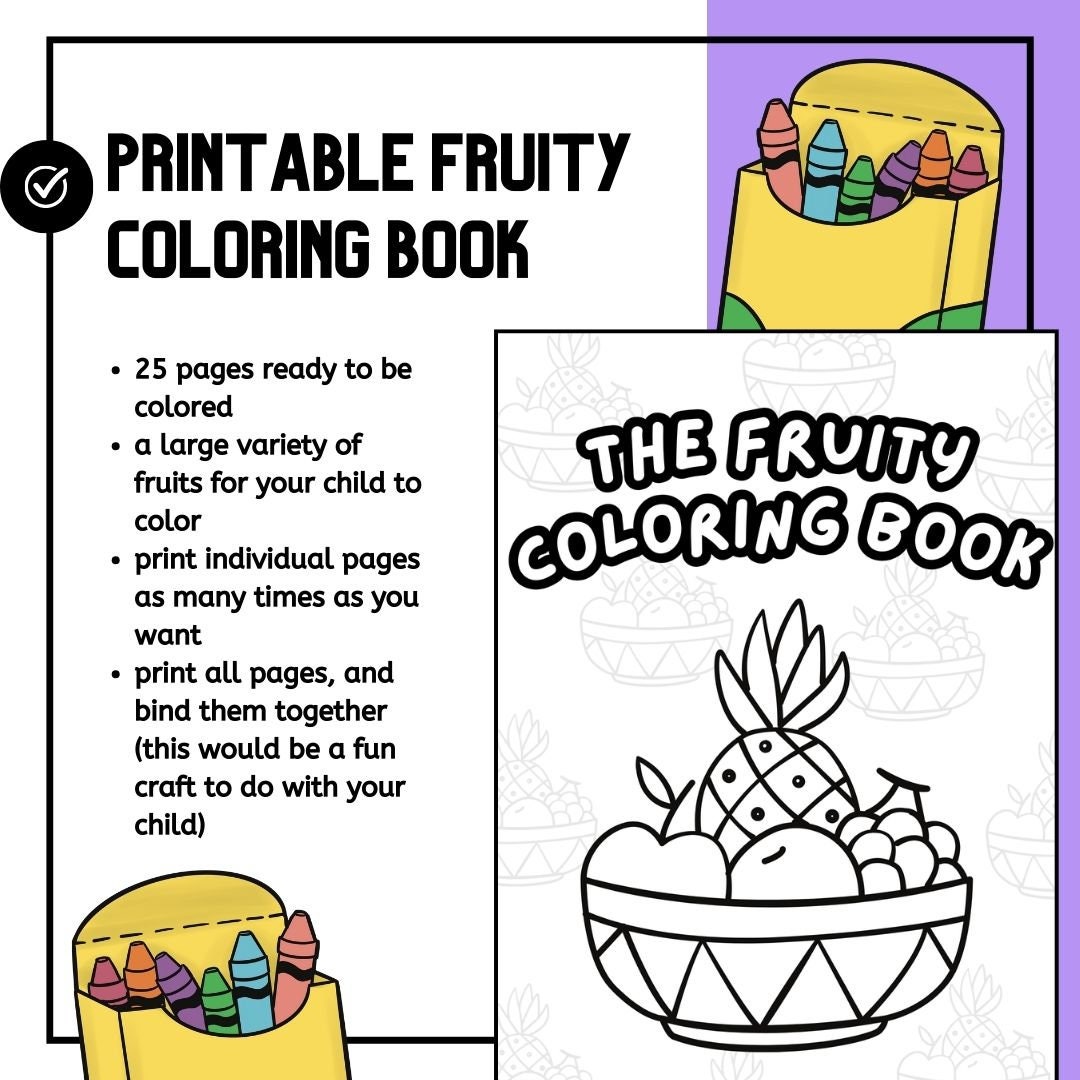 Printable Fruity Coloring Book | Printable Coloring Pages - Etsy