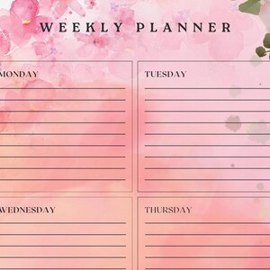 Pink Themed Printable Weekly Planner - Etsy
