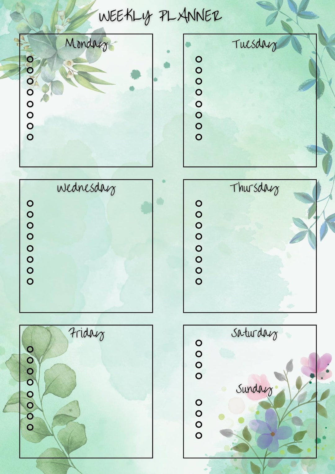 Green Simple Printable Weekly Planner - Etsy
