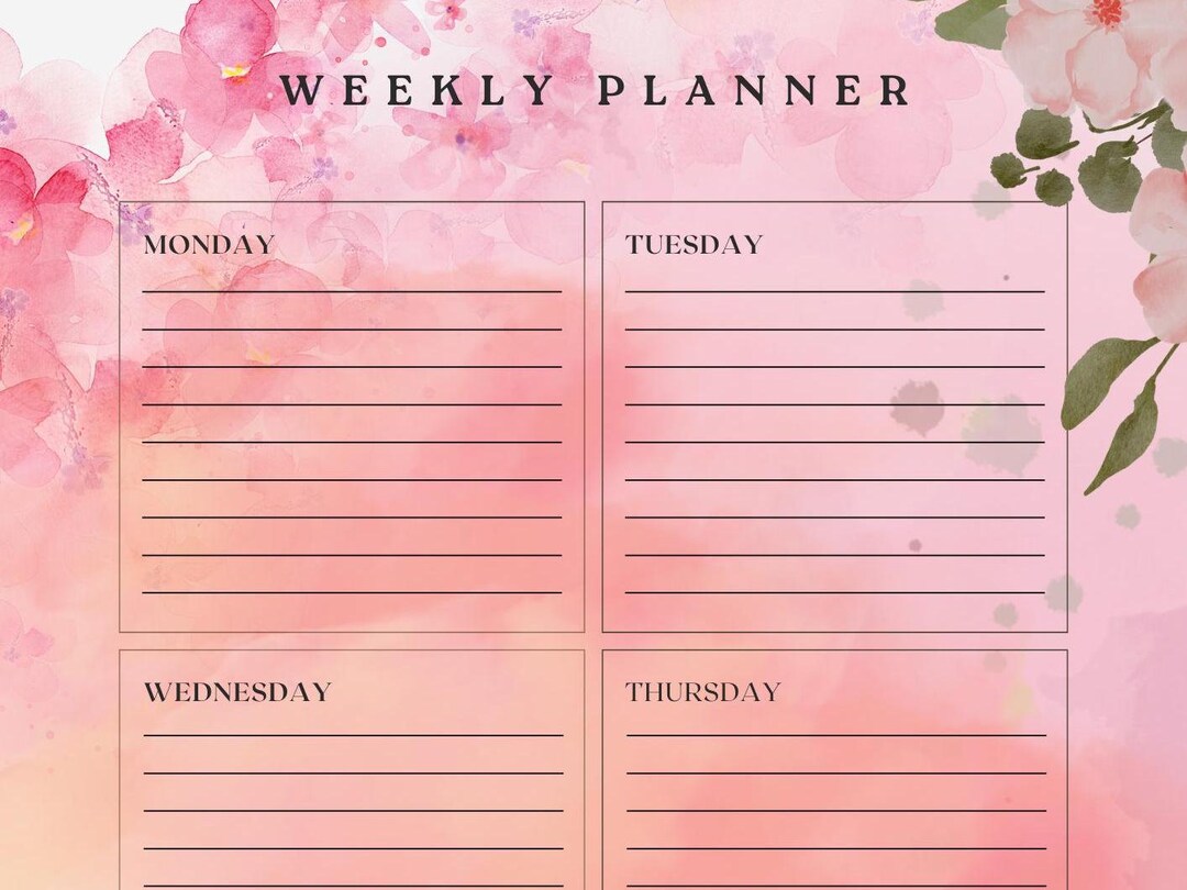 Pink Themed Printable Weekly Planner - Etsy