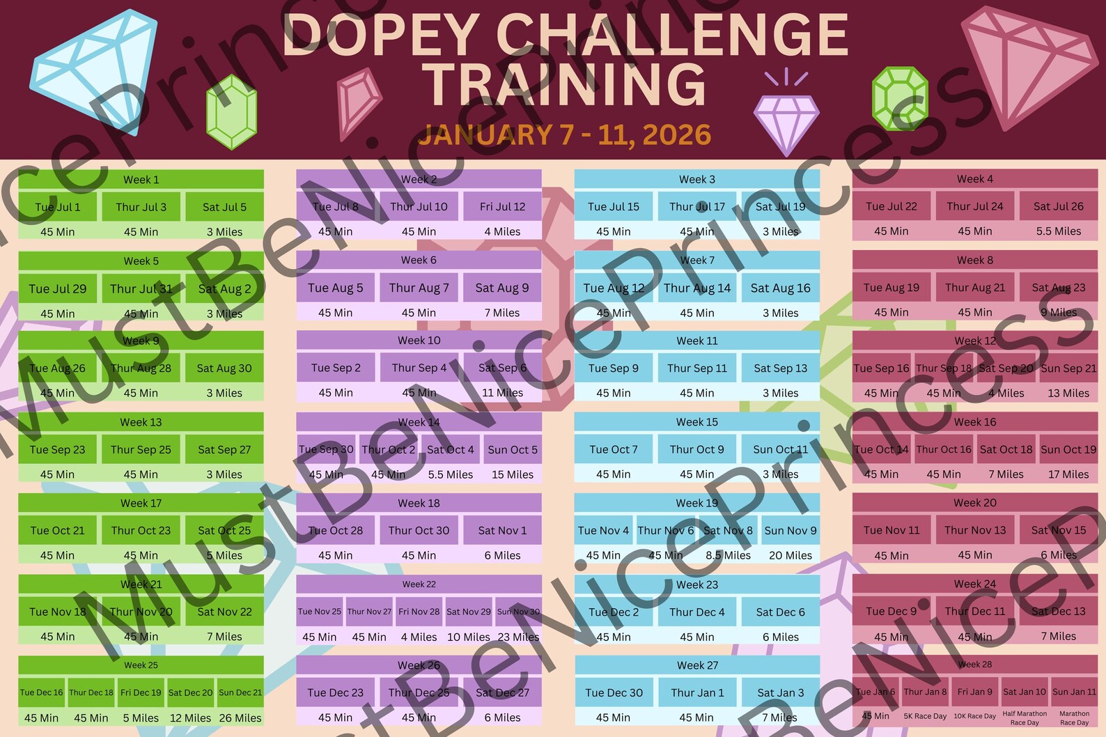Rundisney Dopey Challenge Training Plan With Calendar Marathon Weekend ...