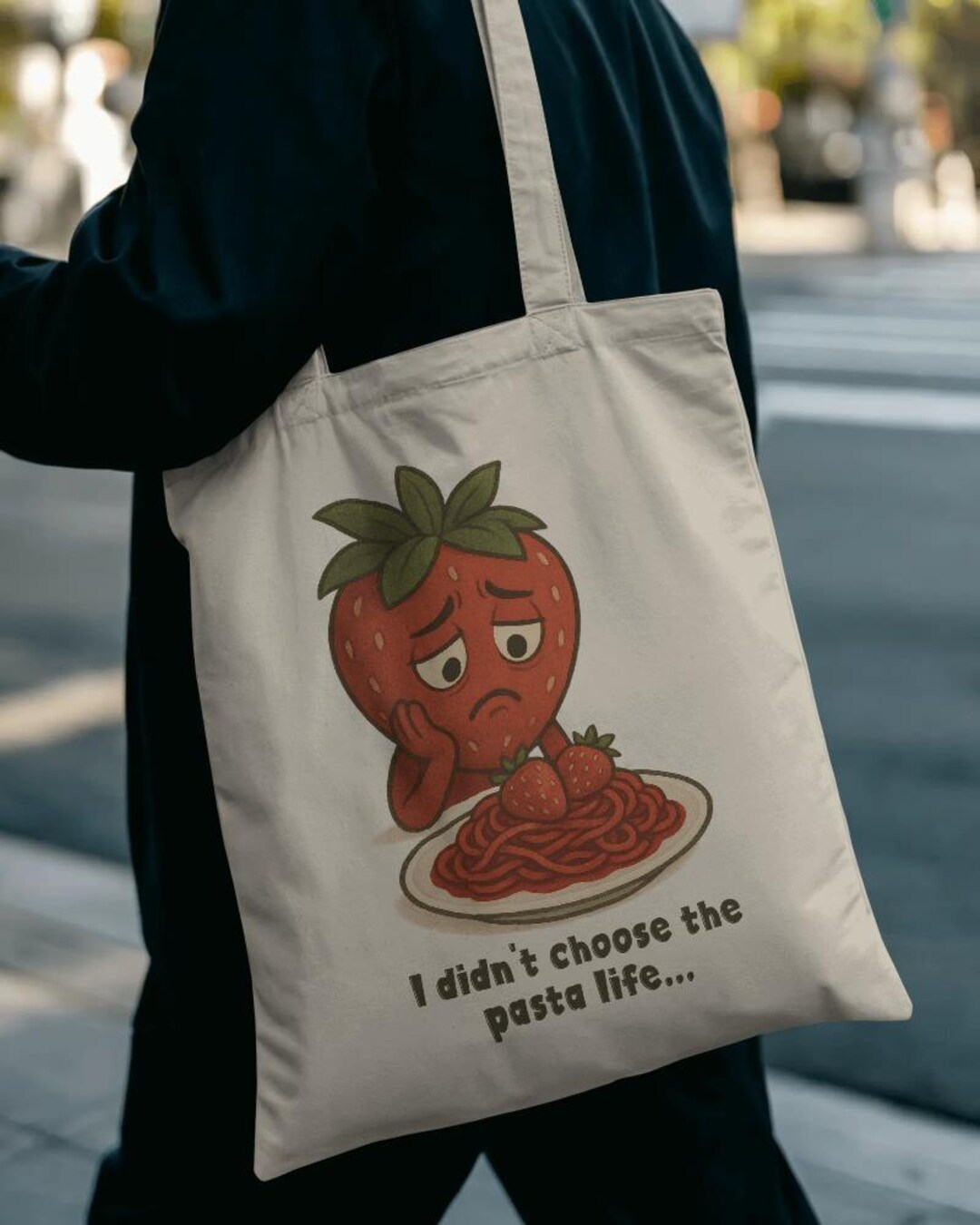 Sad Strawberry Pasta Meme Tote Bag: Funny Food Canvas Bag - Etsy