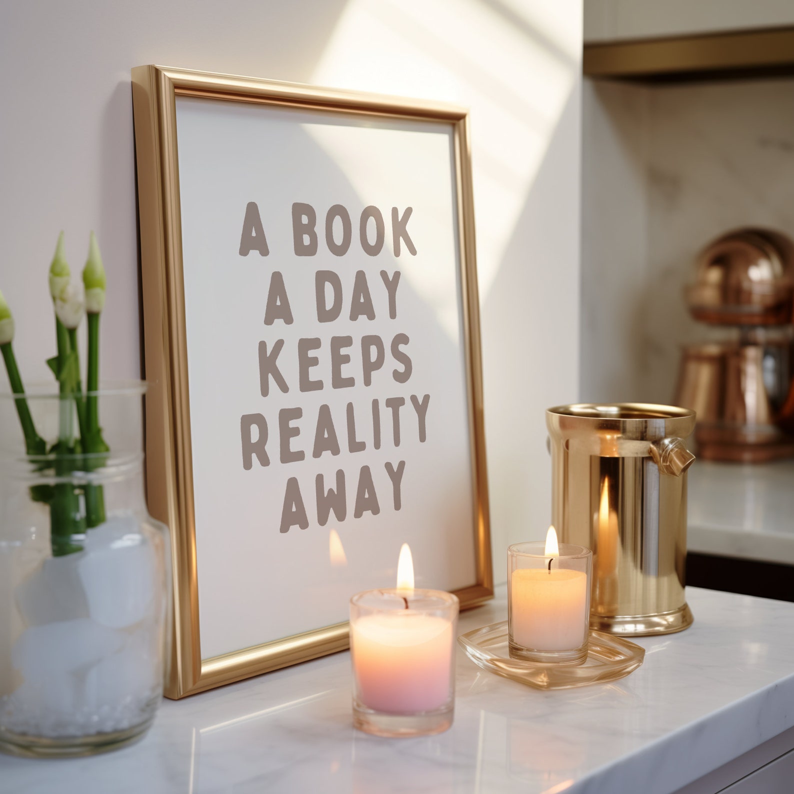 A Book A Day Keeps Reality Away Wall Art - Sassy Book Lover Printable ...