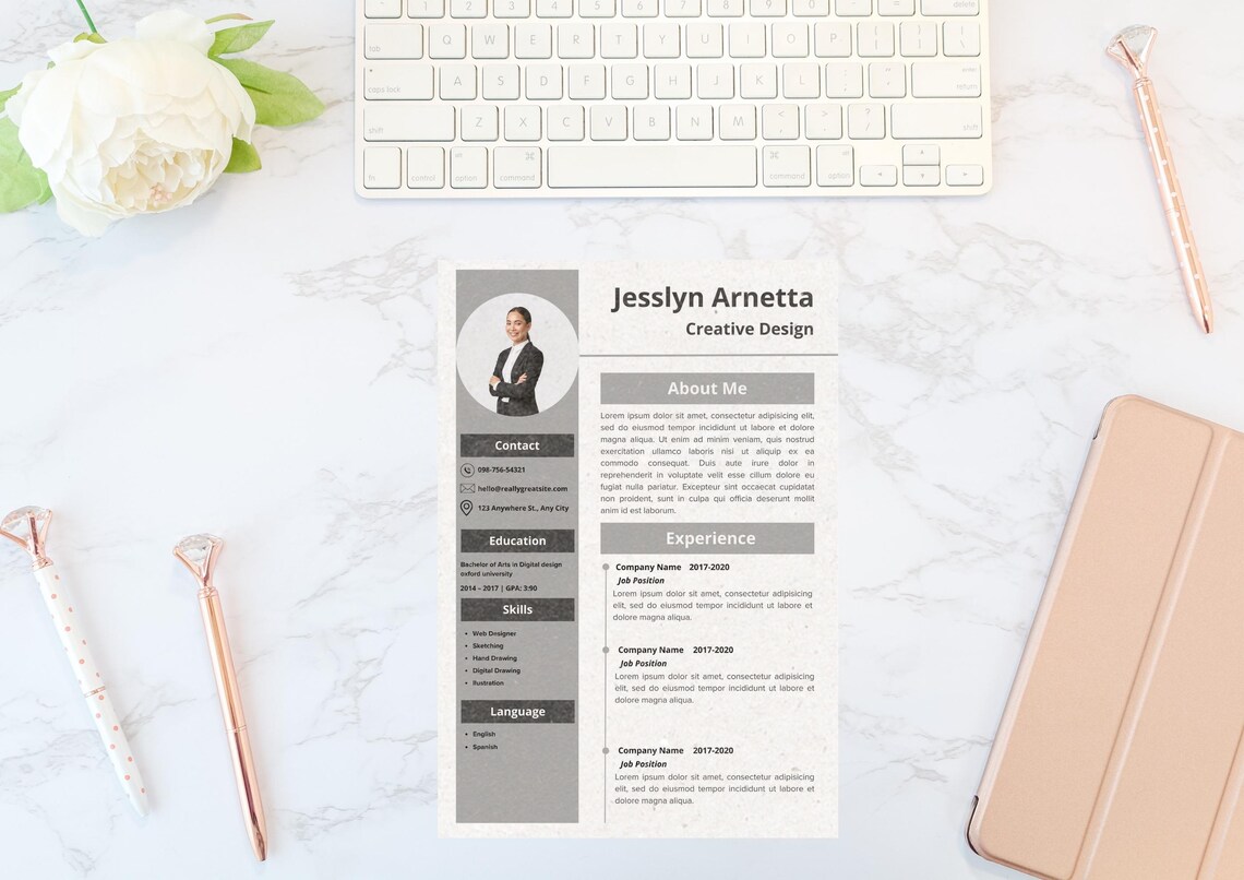 CV Template: 1 Page Resume With Photo, Editable in Canva, Simple and ...