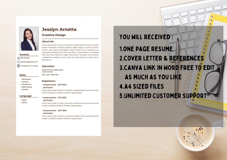 Creative Resume Template, ATS Friendly CV Design (canva Template) - Etsy