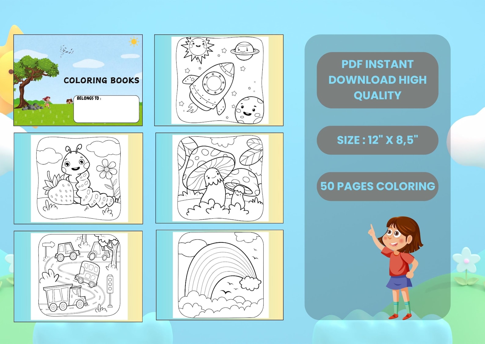 Children's Coloring Book, 50 Coloring Pages, With PDF Files Can Be ...