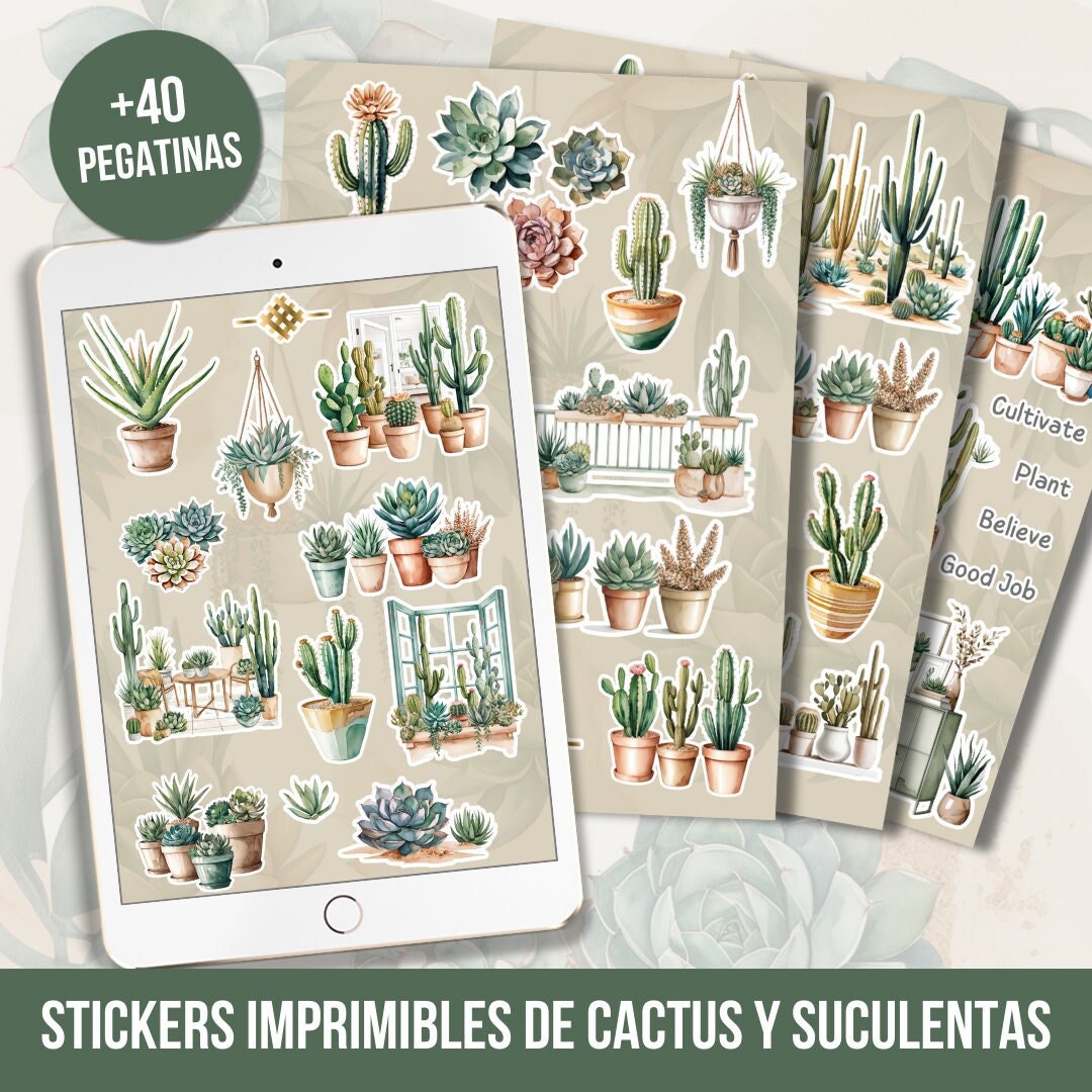Cactus and Succulents Stickers Printable PNG A4 Size - Etsy