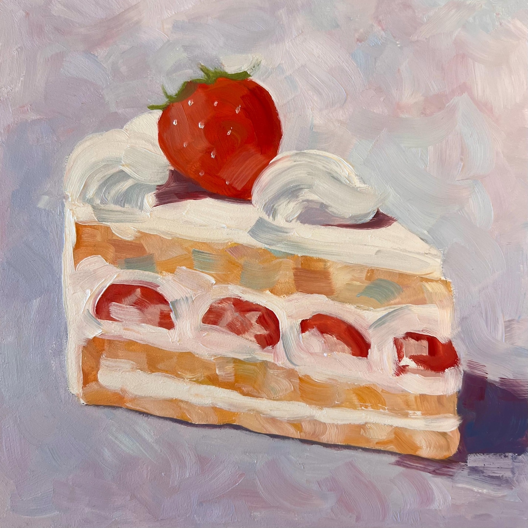 Original 6x6" Oil Painting 'strawberry Cake' Traditional Fine Art Work ...