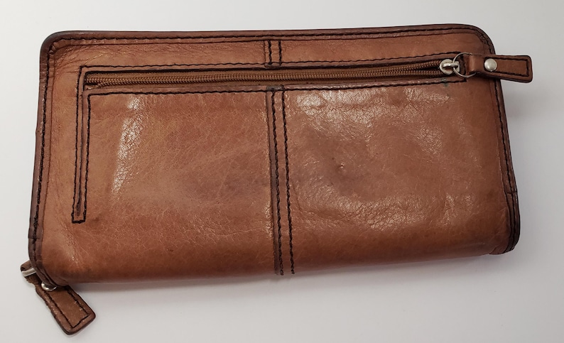 Fossil Vintage Maddox Marlow Leather Clutch Wallet Tan Keyhole Design ...