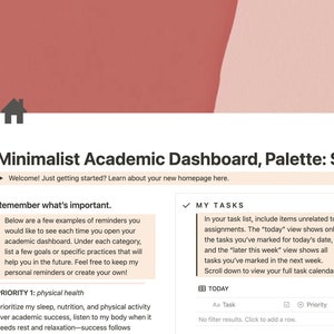 Minimalist Academic Student Dashboard, Fun Color Palette, Notion ...