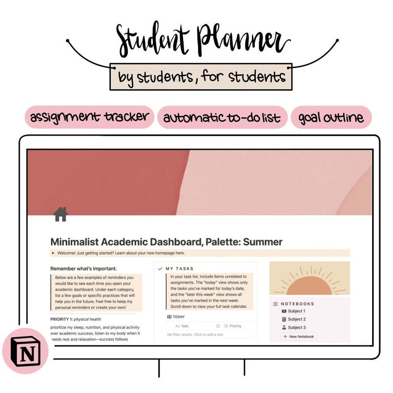 Minimalist Academic Student Dashboard, Fun Color Palette, Notion ...