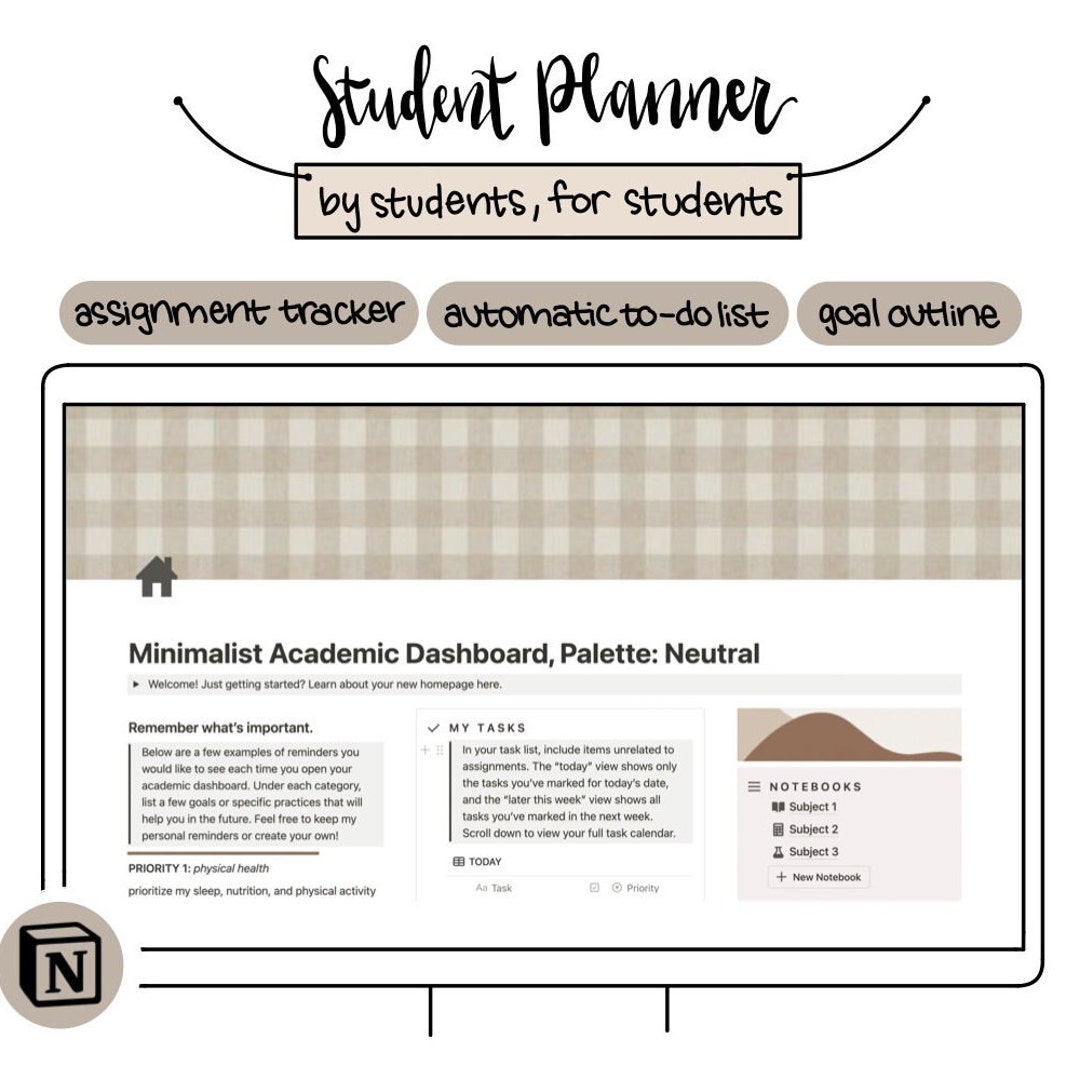 Minimalist Academic Student Dashboard, Neutral Color Palette, Notion ...