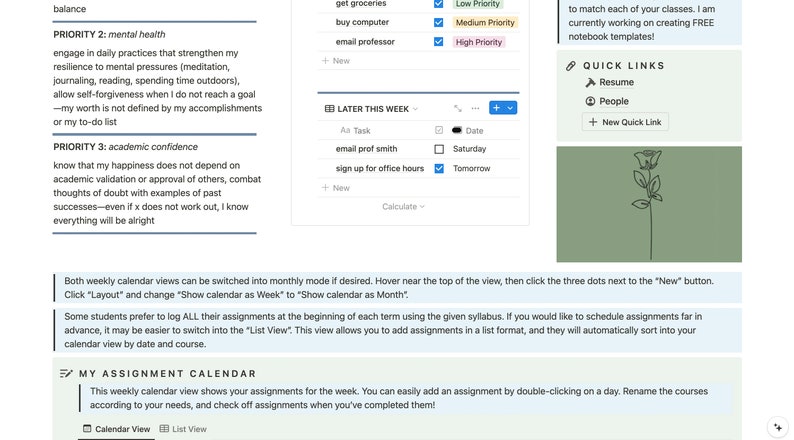 Minimalist Academic Student Dashboard, Relax Color Palette, Notion ...