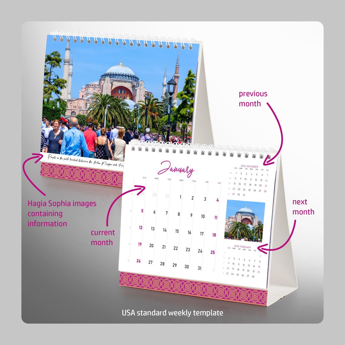 Hagia Sophia Template Desk Calendar 2025, Printable, 2025 Calendar ...