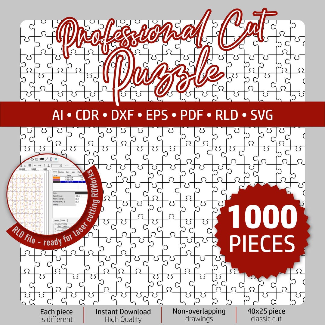 Puzzle, 1000 Piece, Laser Cut, Puzzle Template, CDR, Dxf, Eps, Pdf, RLD ...