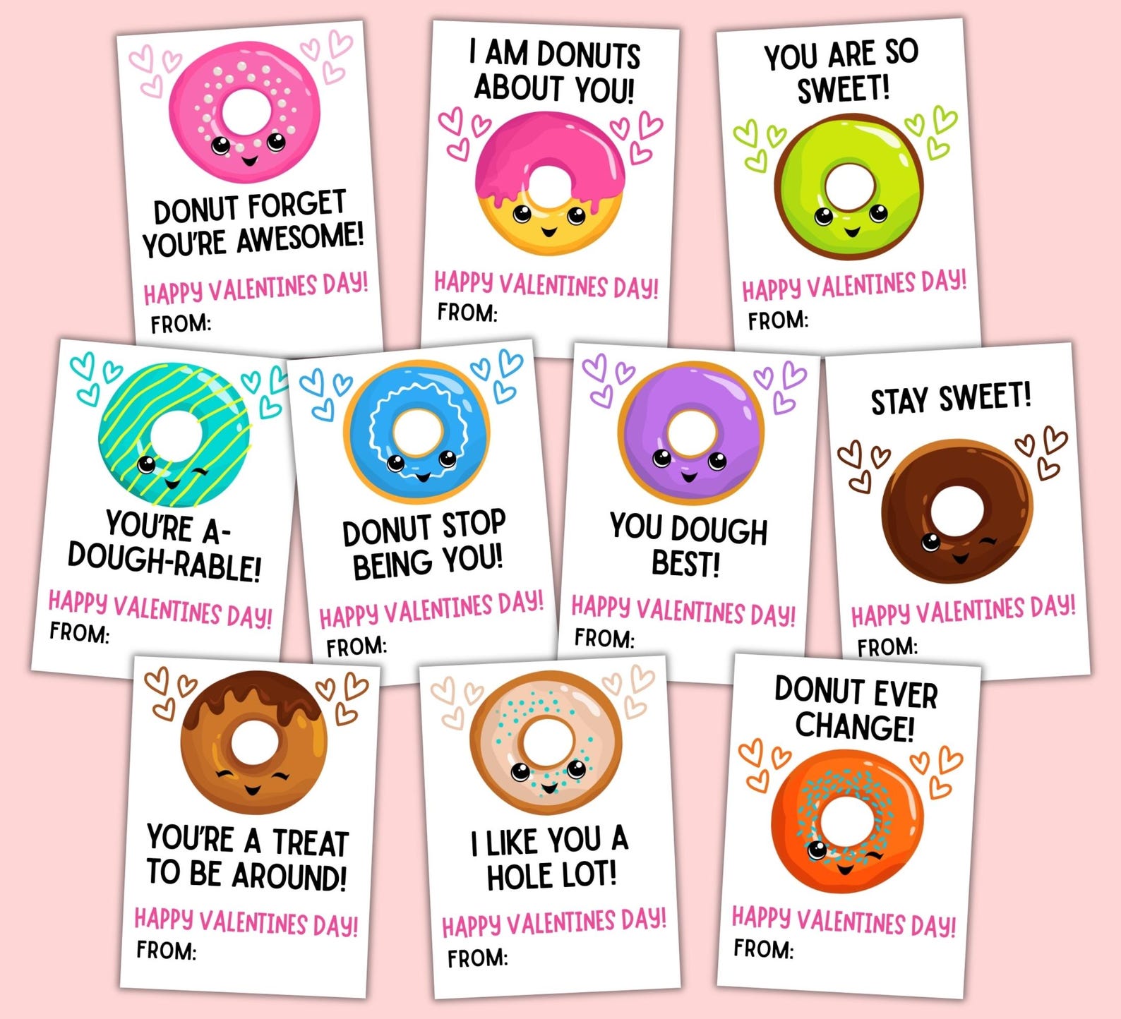 Printable Donut Valentine's Day Cards for Kids (instant Download) - Etsy